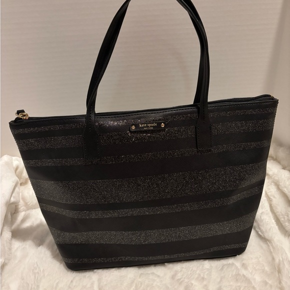 kate spade | Bags | Kate Spade Haven Lane Black And Silver Striped Tote ...